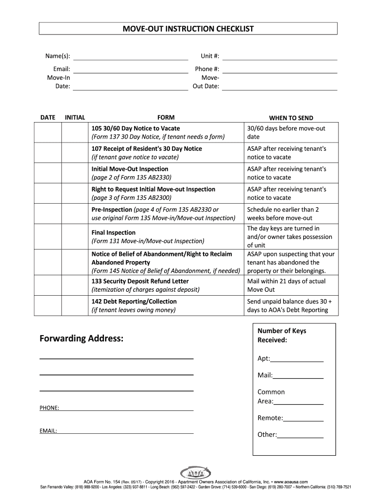 Fillable Online MOVE-OUT INSTRUCTION CHECKLIST Fax Email Print - pdfFiller