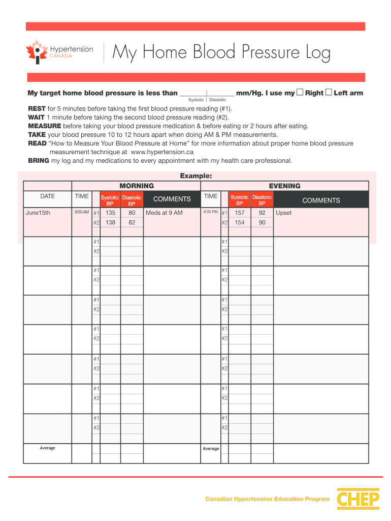 Fillable Online My Home Blood Pressure Log Fax Email Print - pdfFiller