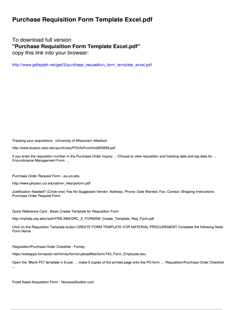 Fillable Online Purchase Requisition Form Template Excel ...