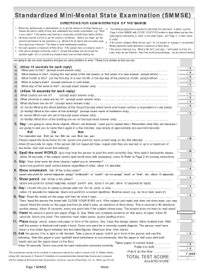 Fillable Online St a nda rdize d M ini-M e nt a l St a t e Ex a m ina t ion (SM M SE) Fax Email ...