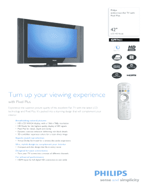 Fillable Online 42PF7411/10 Philips widescreen flat TV with Pixel Plus. 42" LCD HD Ready Fax ...