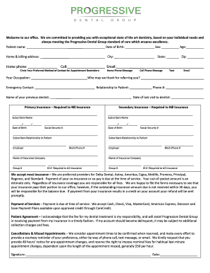 Fillable Online Home phone: Cell: Email: - Progressive Dental Group Fax ...