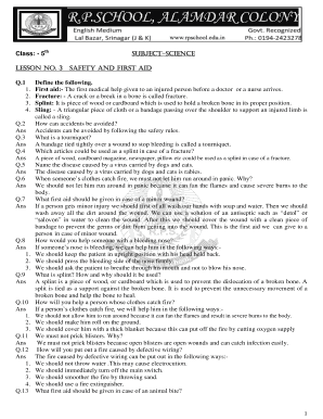 Fillable Online Class: - 5th Subject-Science Lesson No. 3 Safety And ...