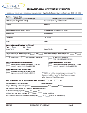 Fillable Online DISSOLUTION/LEGAL SEPARATION QUESTIONNAIRE Fax Email ...