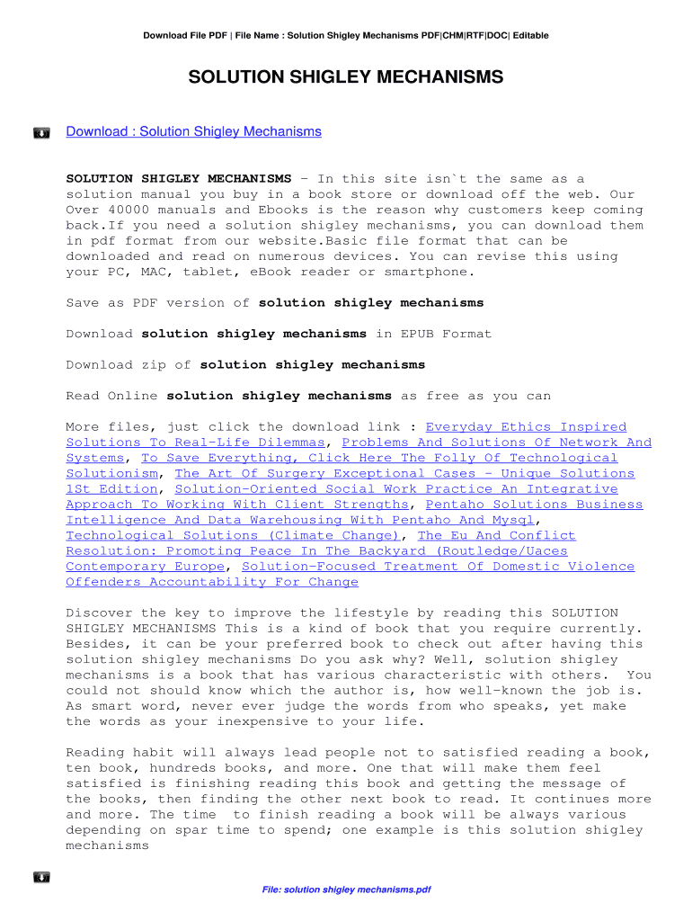 Fillable Online Solution Shigley Mechanisms. Solution Shigley Mechanisms Fax Email Print - pdfFiller