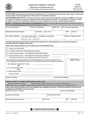 Fillable Online USCIS Form I-9. U.S. Citizenship and Immigration ...