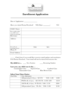 Fillable Online Printable Application - Parma Preschool Fax Email Print - pdfFiller