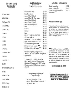 Fillable Online Digital Cable Service Connection / Installation Fees ...