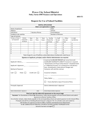 Fillable Online provo 6810 F1 - Request for Use of School or District ...