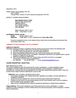 Fillable Online fda CAPT, USPHS SUBJECT: COURSE ANNOUNCEMENT Fax Email ...