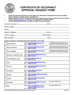 Fillable Online CERTIFICATE OF OCCUPANCY APPROVAL REQUEST FORM Fax ...