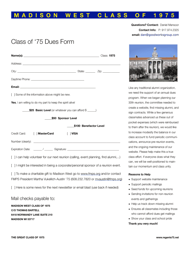 Fillable Online Class of 75 Dues Form - api.ning.com Fax Email Print ...