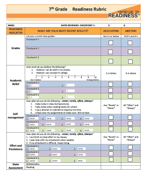 Fillable Online 7 Grade Readiness Rubric ramp-up to READINESS TM Fax ...