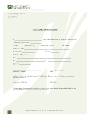 Fillable Online Credit Card Authorization Form - Nationwide Tax ...