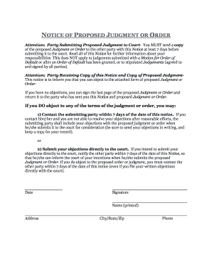 Fillable Online NOTICE OF PROPOSED JUDGMENT OR ORDER Fax Email Print ...