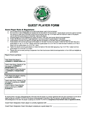 Fillable Online GUEST PLAYER FORM - itournaments.net Fax Email Print ...