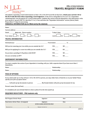 Fillable Online TRAVEL REQUEST FORM - New Jersey Institute of ...