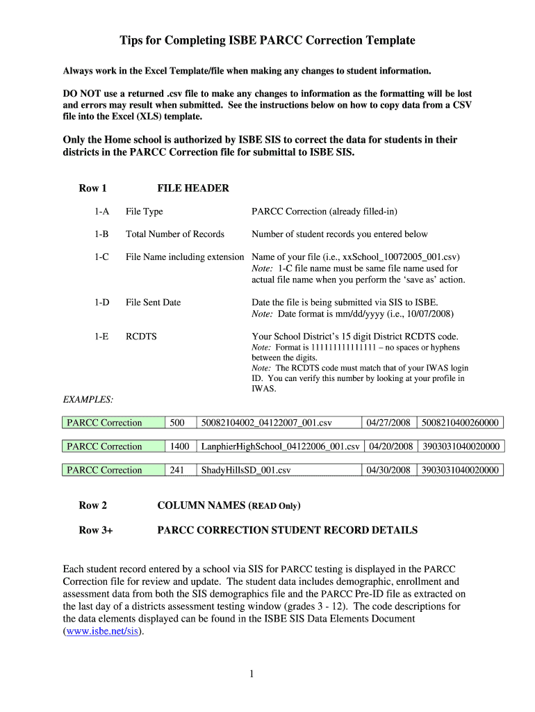 Fillable Online Tips for Completing ISBE PARCC Correction Template Fax Email Print - pdfFiller