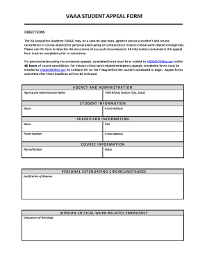 Fillable Online VAAA STUDENT APPEAL FORM - VA Acquisition Academy - VA ...