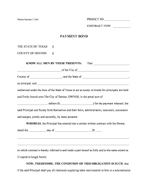 Fillable Online Payment Bond Form - City of Denton Fax Email Print ...