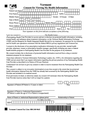 Fillable Online Vermont patient consent 5 - Covisint Fax Email Print ...