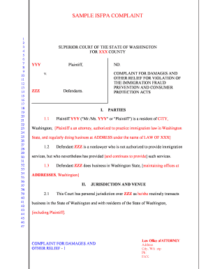 Fillable Online Sample ISFPA Complaint template.doc Fax Email Print - pdfFiller