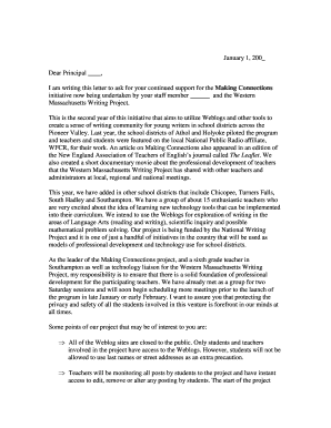 Fillable Online January 1, 200 Dear Principal , I am writing this ...