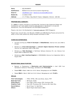 Fillable Online Front End UI Developer/Designer Resume Chennai India ...