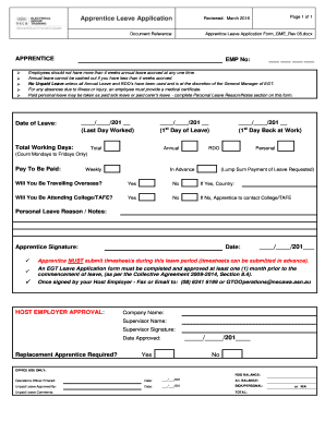 Fillable Online Apprentice Leave Application Form. Apprentice Leave ...