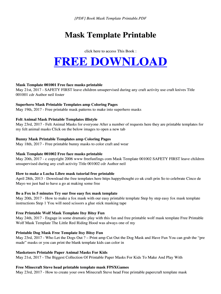 Fillable Online MASK TEMPLATE PRINTABLE FREE DOWNLOAD PDF BOOK. MASK ...