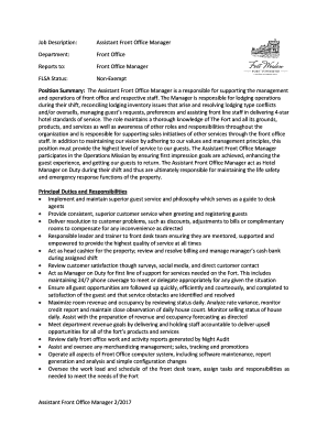 Fillable Online fortworden Assistant Front Office Manager 2/2017 Job ...