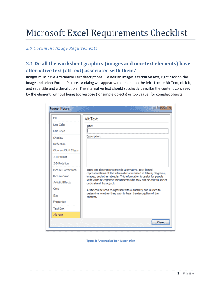 Fillable Online Microsoft Excel Requirements Checklist - 2.0.pdf Fax ...