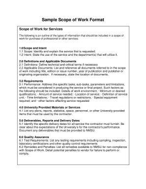 Fillable Online Sample Scope of Work Format - NMSU HR Services Fax ...