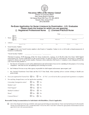 Fillable Online Re-Exam Application for Nurse Licensure by Examination ...