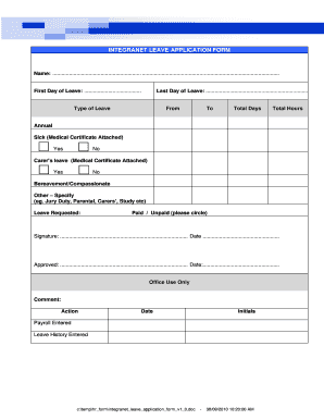 Fillable Online INTEGRANET LEAVE APPLICATION FORM V1 0.doc Fax Email ...