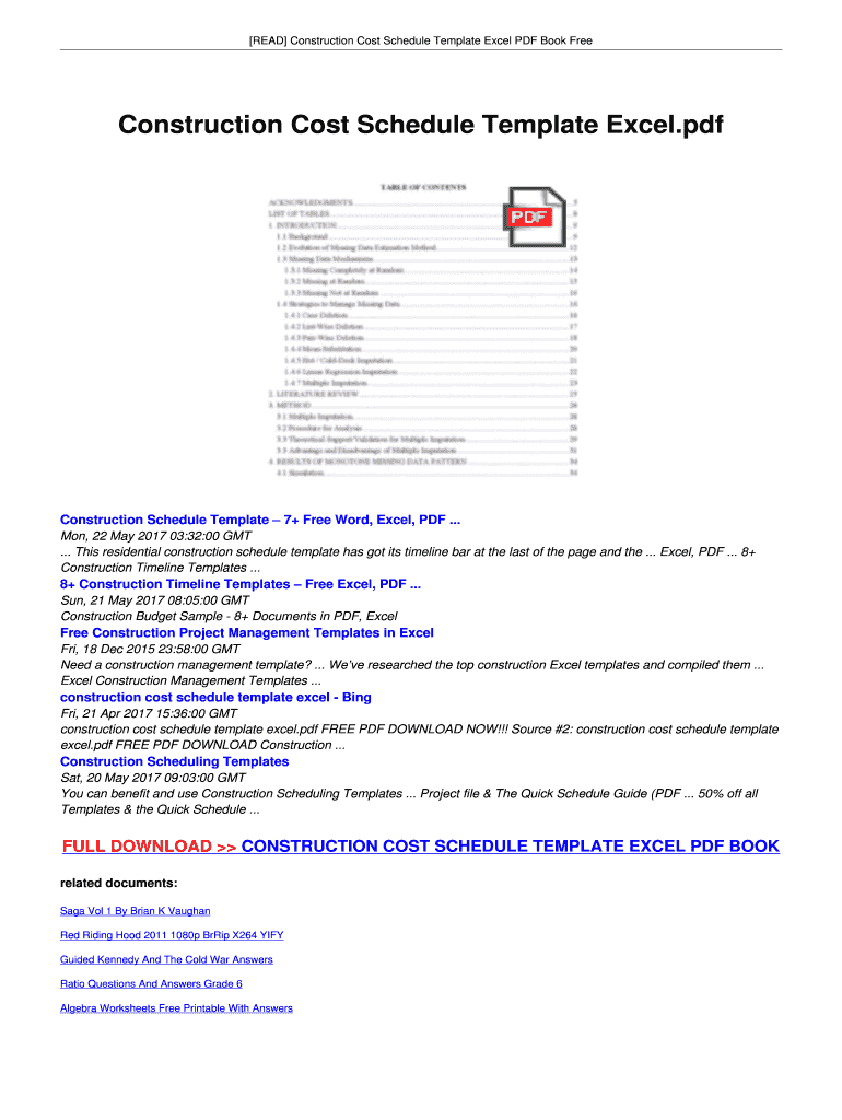 Fillable Online PDF Download Construction Cost Schedule Template Excel ...