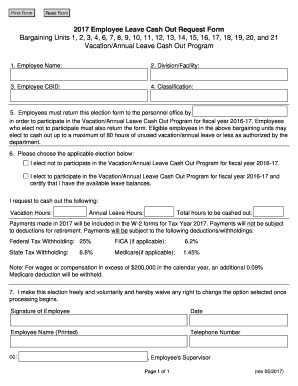 Fillable Online 2017 Employee Leave Cash Out Request Form Fax Email ...