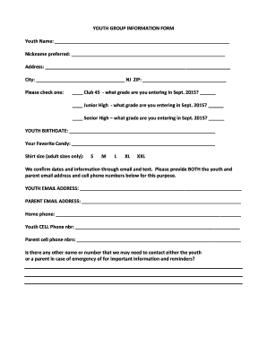 Fillable Online YOUTH GROUP INFORMATION FORM Fax Email Print - pdfFiller