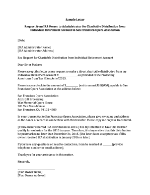 Fillable Online myplanwithsfopera IRA charitable rollover - sample ...