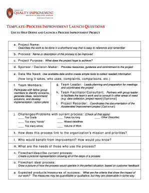 Fillable Online TEMPLATE: PROCESS IMPROVEMENT LAUNCH QUESTIONS Fax ...