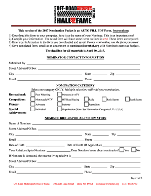 Fillable Online This version of the 2017 Nomination Packet is an AUTO ...