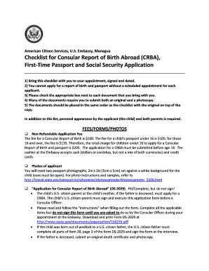 Fillable Online Checklist for Consular Report of Birth Abroad (CRBA ...