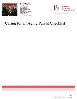 Fillable Online Caring for an Aging Parent Checklist - Preferred ...