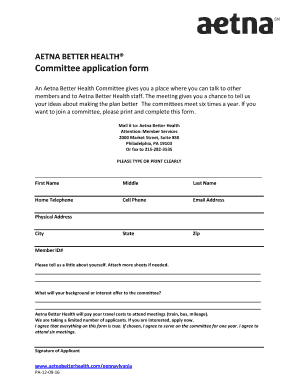 Fillable Online AETNA BETTER HEALTH Committee application form Fax ...