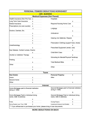Fillable Online PERSONAL ITEMIZED DEDUCTIONS WORKSHEET Fax Email Print ...