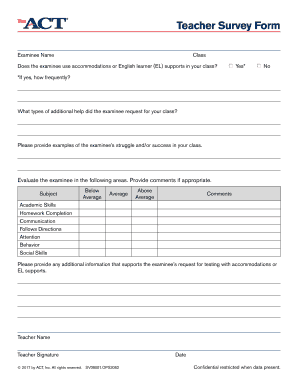 Fillable Online ACT - Teacher Survey Form. ACT - Teacher Survey Form ...