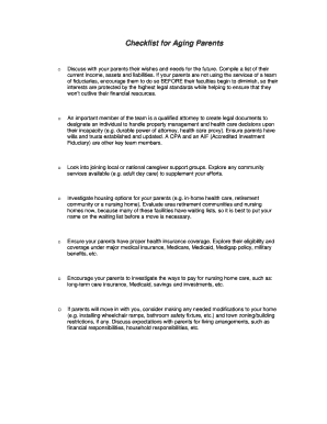 Fillable Online Checklist for Aging Parents Fax Email Print - pdfFiller
