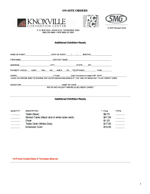 Fillable Online Exhibitor Additional Request Form - Knoxville Convention Center Fax Email Print ...