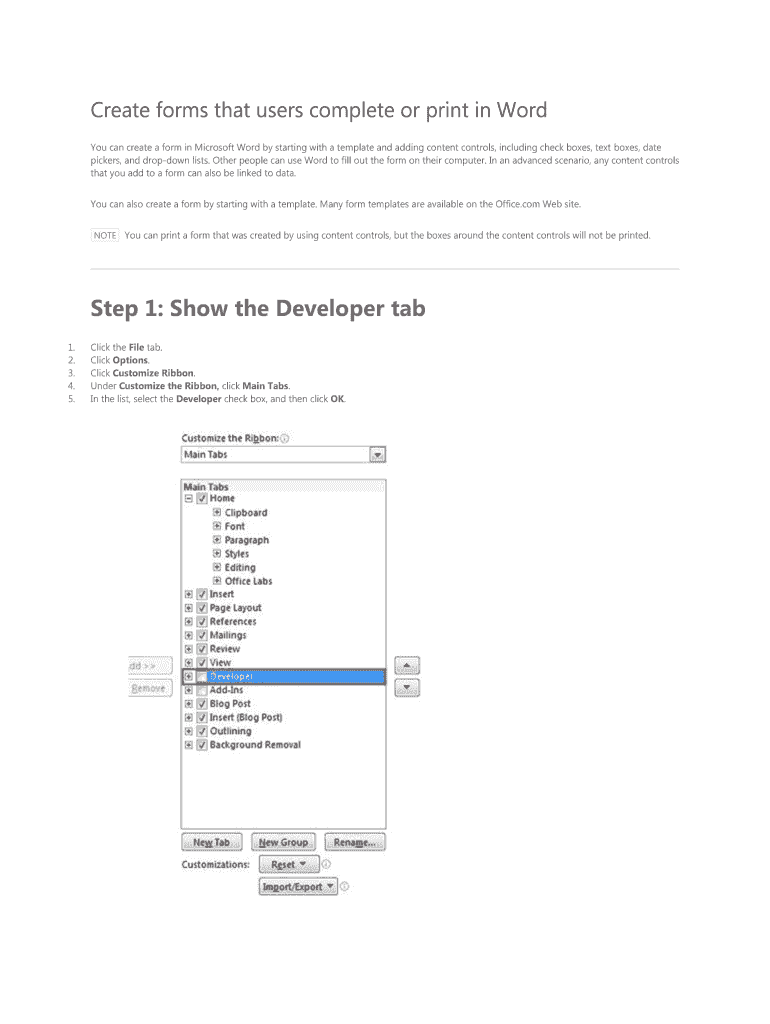 Fillable Online Create forms that users complete or print in Word Fax ...