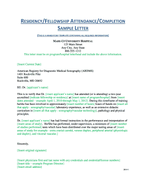 Fillable Online residency/fellowship attendance/completion sample ...